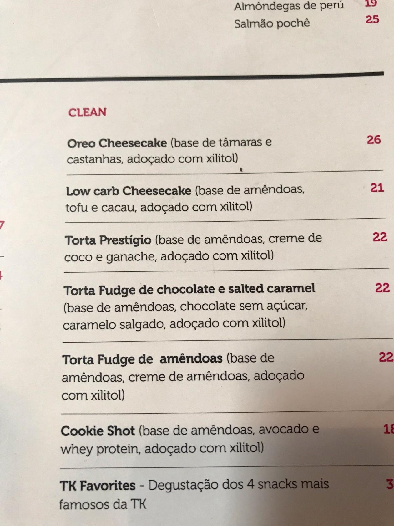 Menu at Tess Kitchen restaurant, São Paulo, R. Amauri