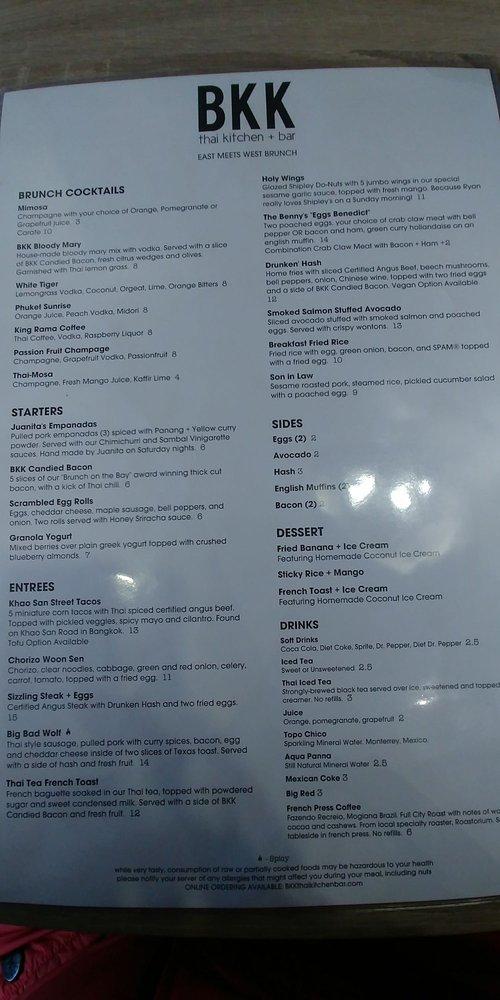 Menu at BKK thai kitchen + bar, Corpus Christi, S Alameda St UNIT 27