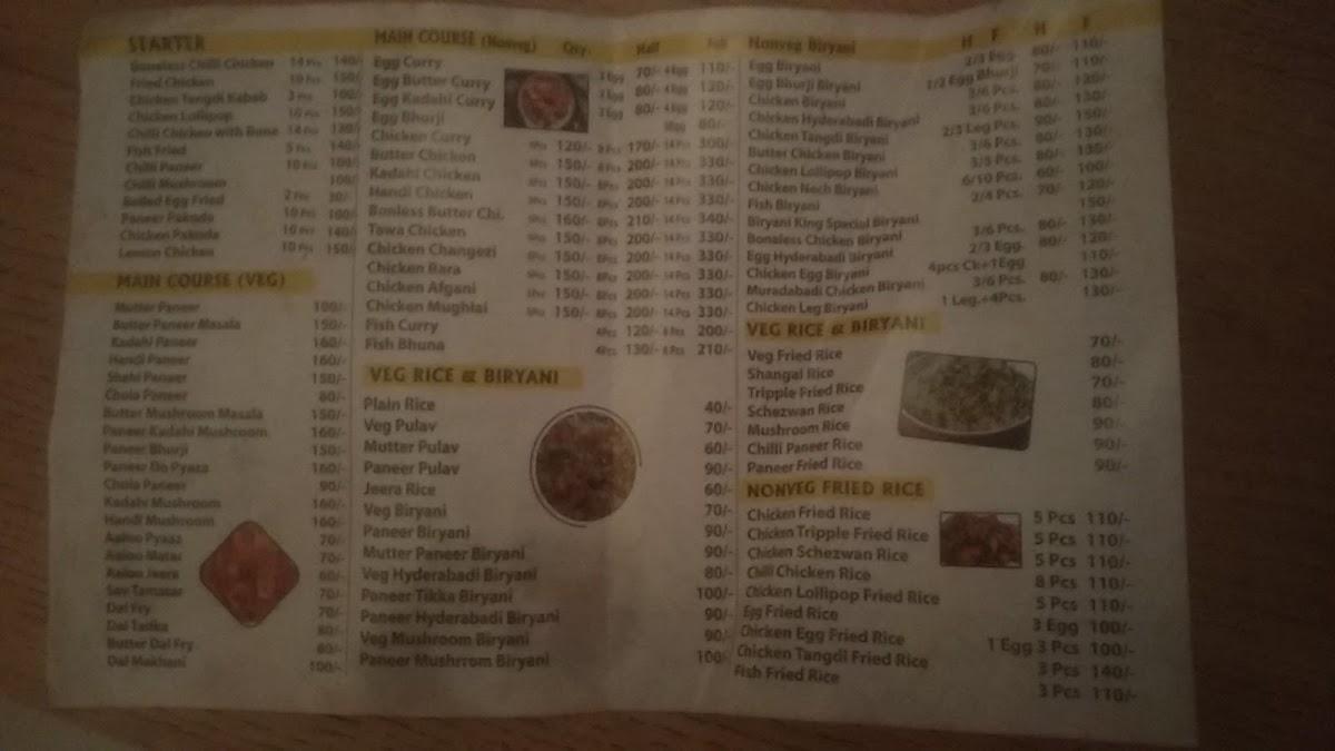 Menu at Biryani King Resturant, Kota