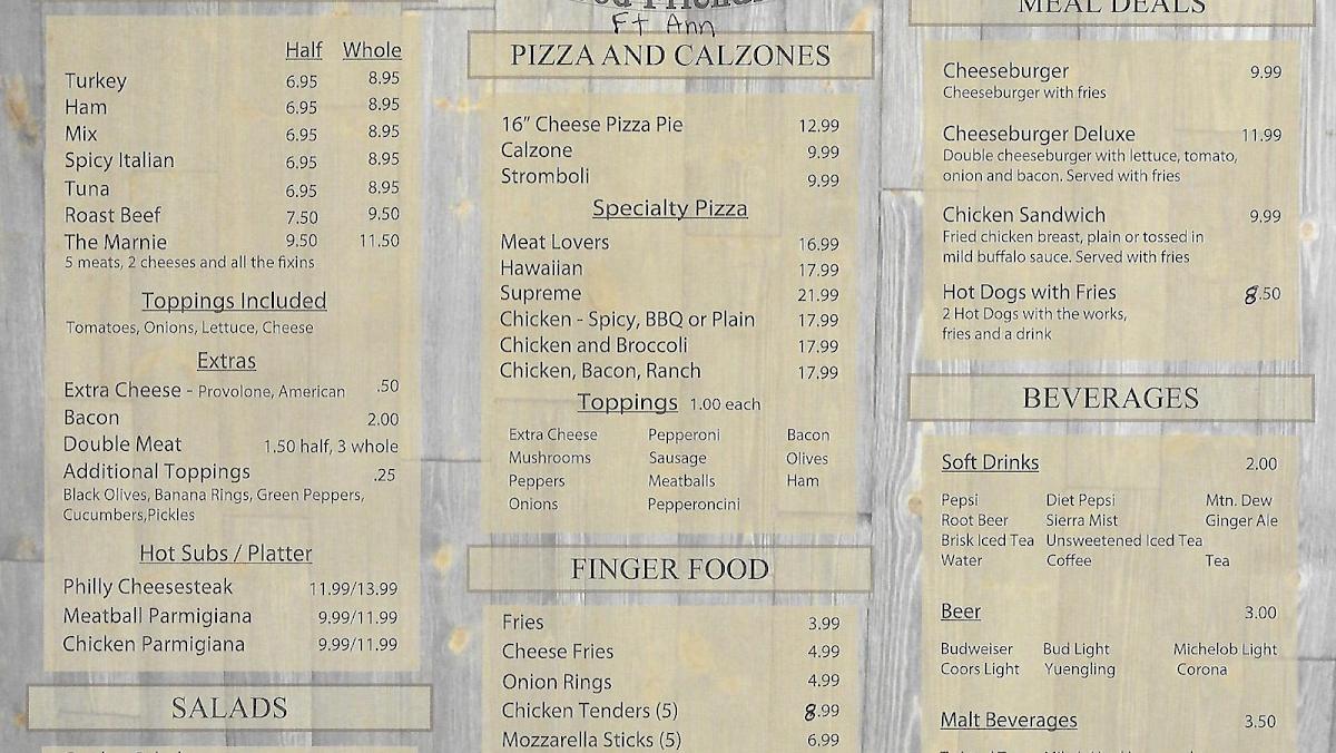Menu at Grumbellies Eatery pizzeria, Fort Ann