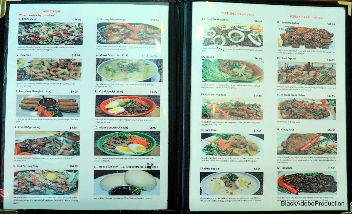 Menu at Kusina De MANILA restaurant, Des Plaines