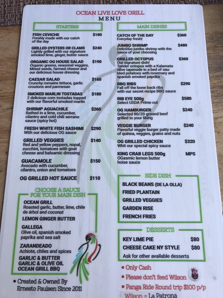 Menu at Ocean Grill BBQ, Boca de Tomatlan