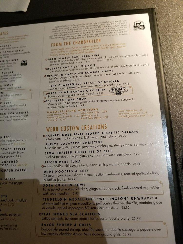 Menu at Webb Custom Kitchen steakhouse, Gastonia