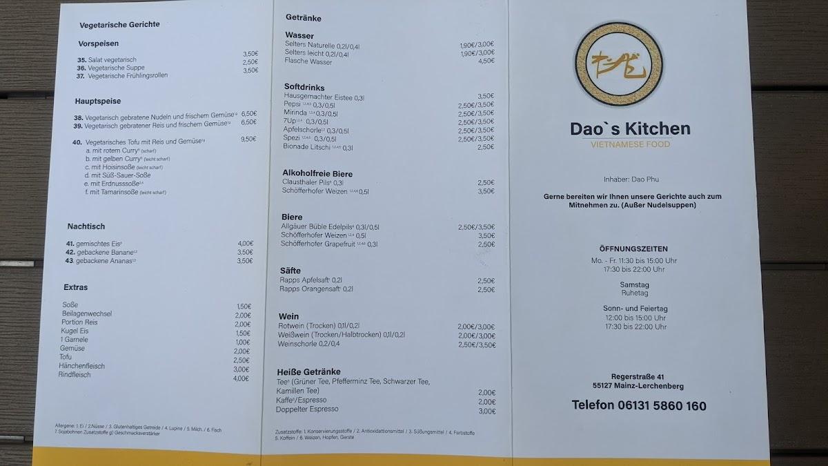 Speisekarte von Dao's Kitchen Vietnamese Food restaurant, Mainz