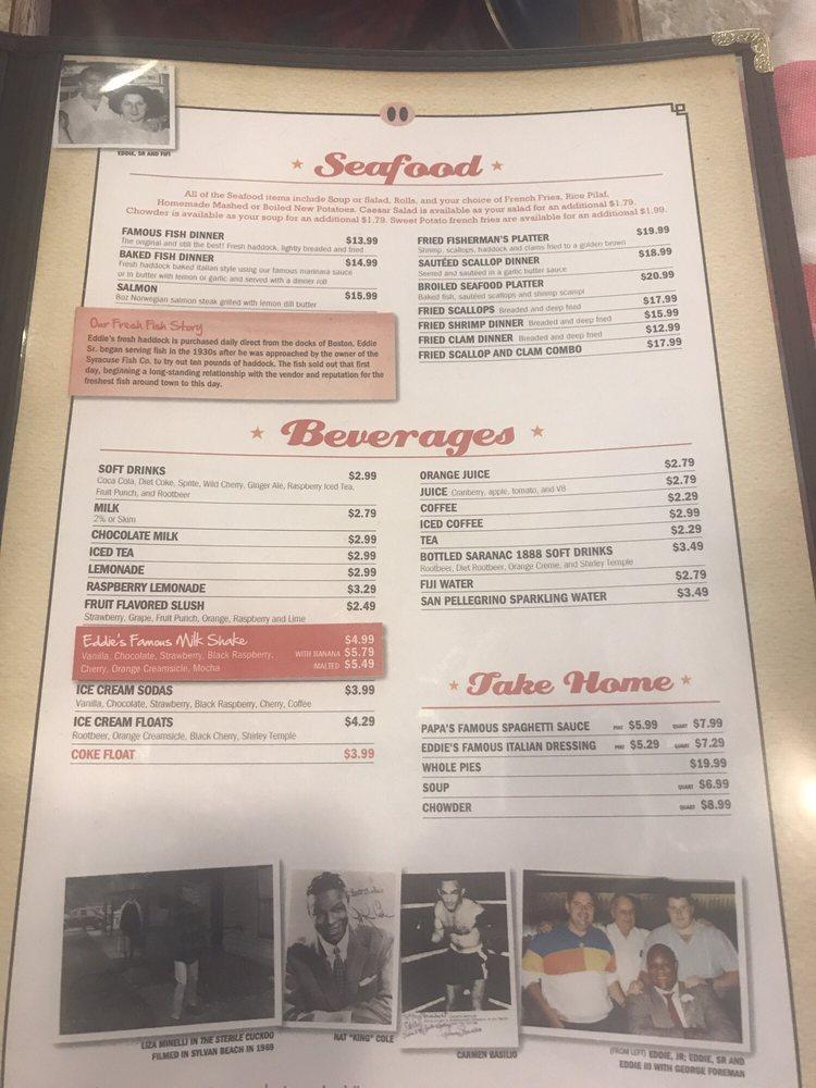 Menu at Eddie's restaurant, Sylvan Beach