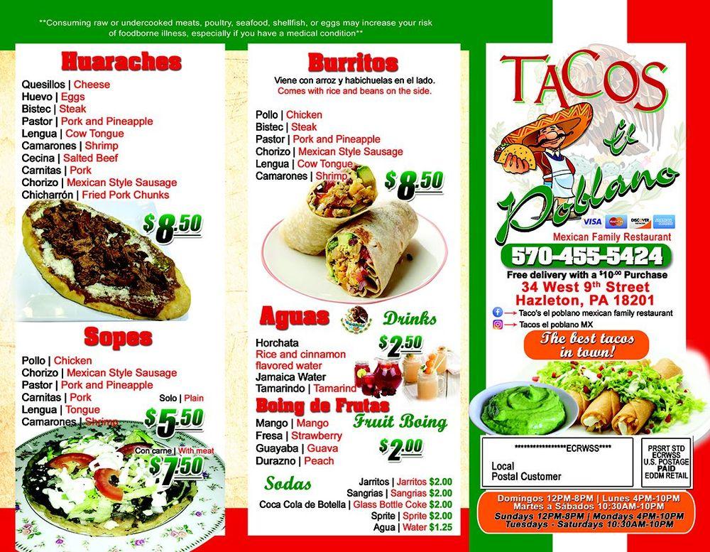 Menu at Restaurant El Panchito, Hazleton