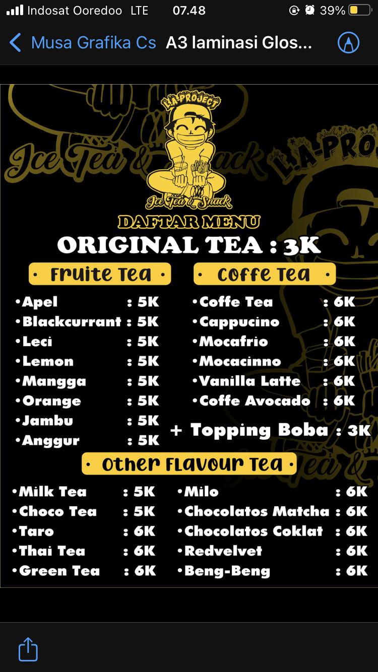 Menu at L.A Project Ice Tea & Snack, Sedati