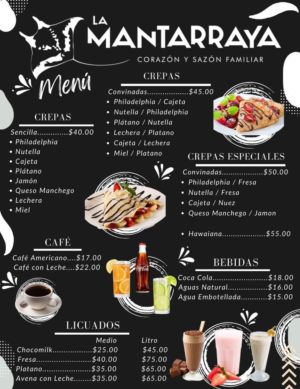 Carta del restaurante La mantarraya food truck, Isla Aguada