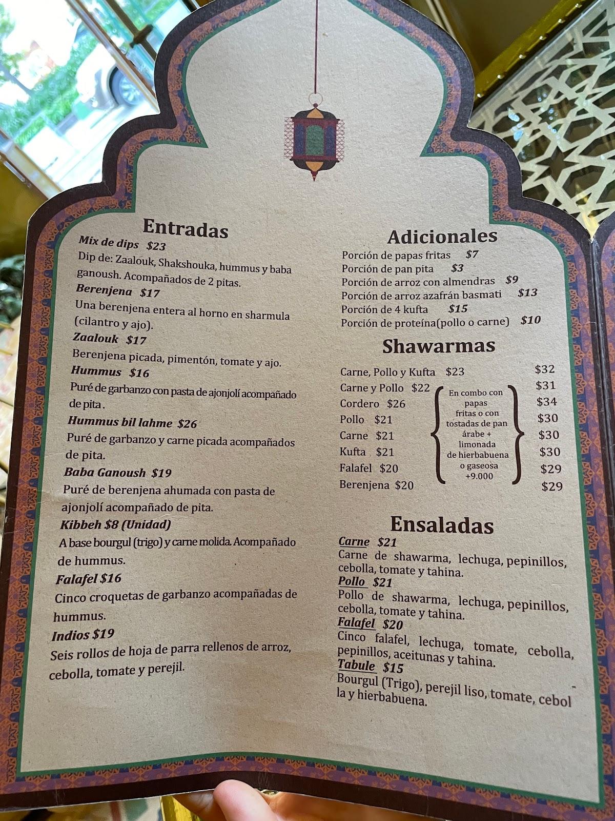 Menu at Marrakesh Comida Marroquí 85 restaurant, Bogotá