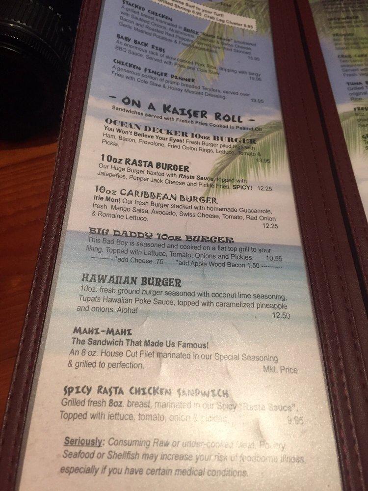 Menu at Ocean Deck Restaurant & Beach Bar, Daytona Beach