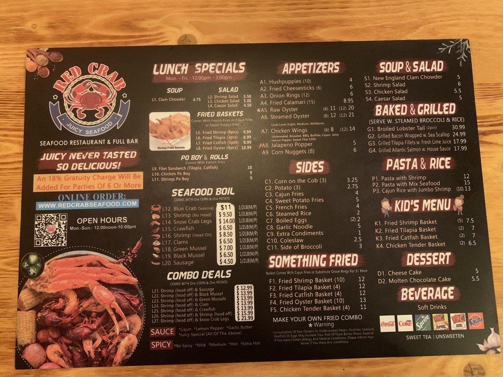 Menu at Red Crab - Juicy Seafood restaurant, Jacksonville
