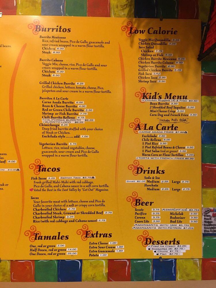 Menu at Salsa Cabana Mexican Grill restaurant, Mesa