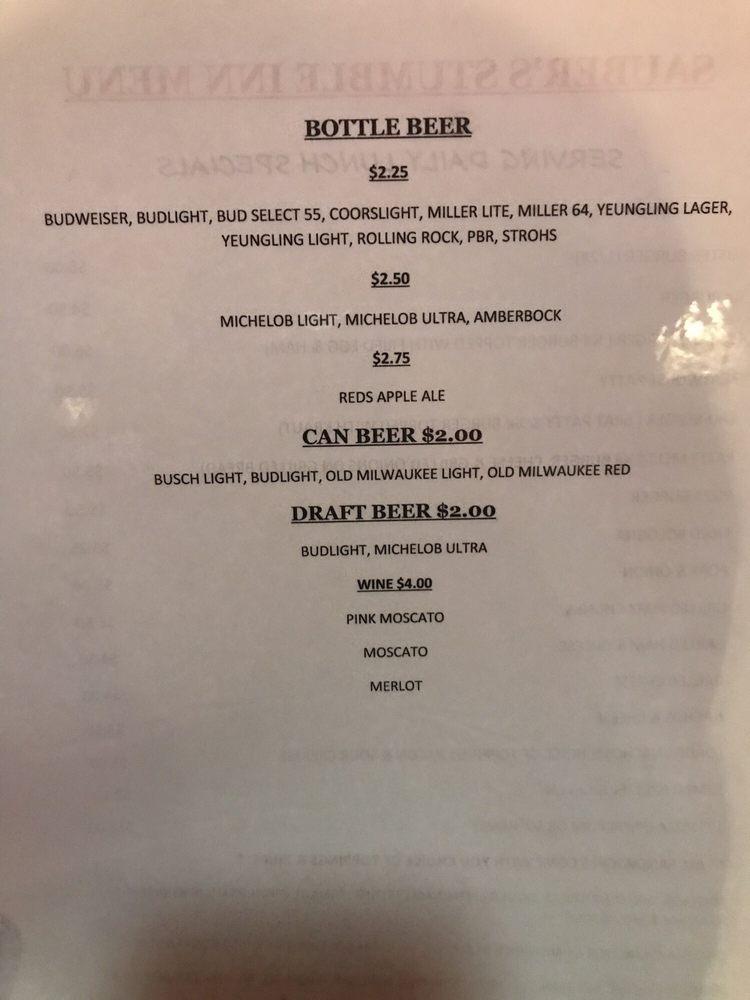 Menu at Sauber's Stumble Inn pub & bar, Bascom