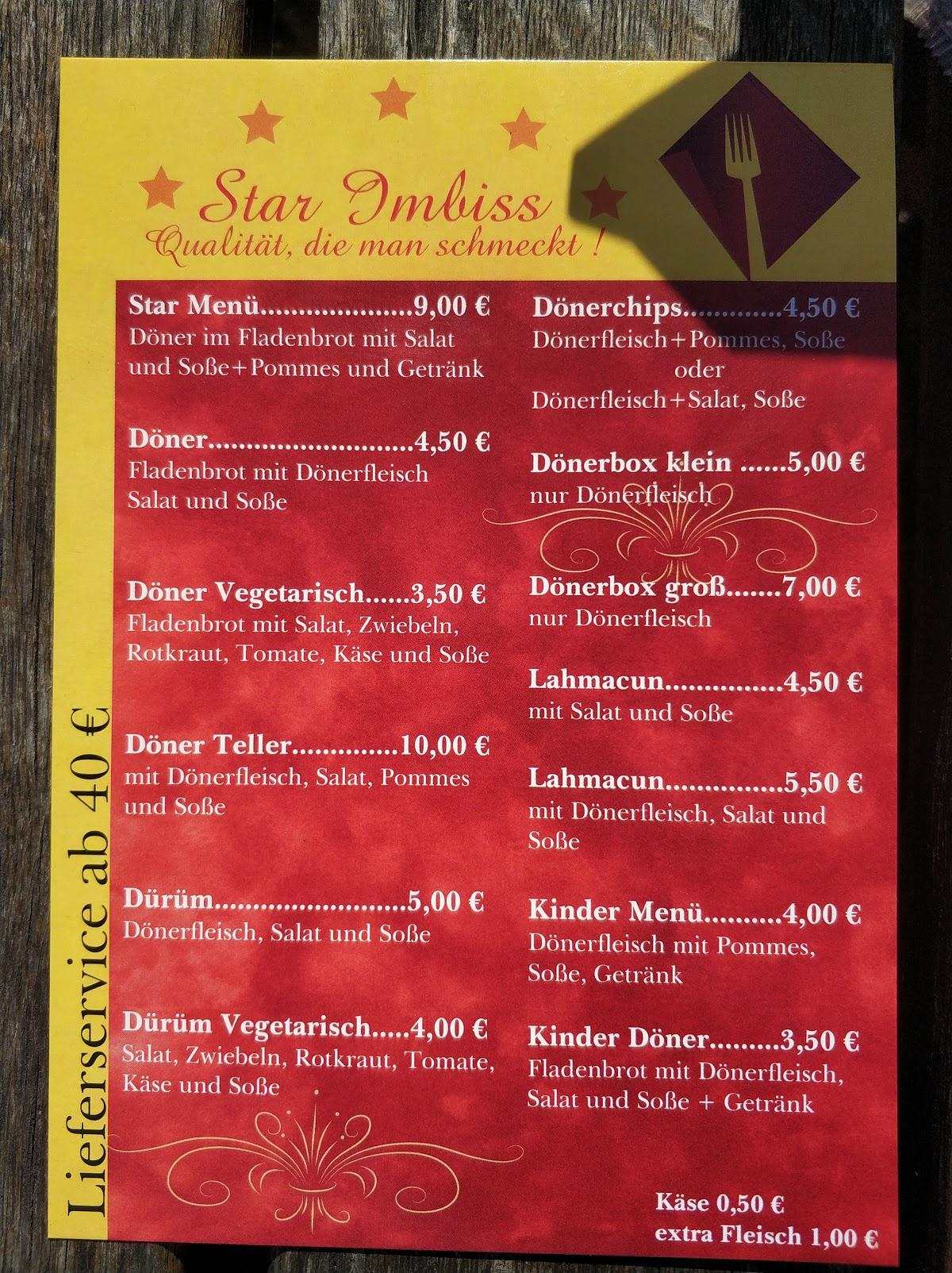 Speisekarte von Star Imbiss Inhaber Familie Ildiz, Igersheim