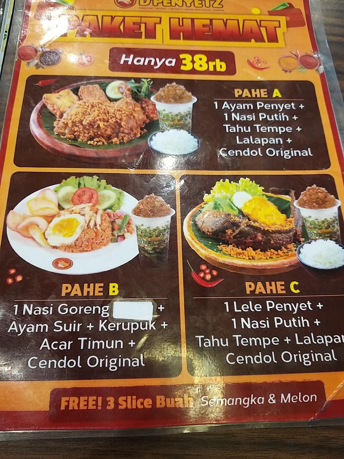 Carta del restaurante D'penyetz, Bandar Lampung