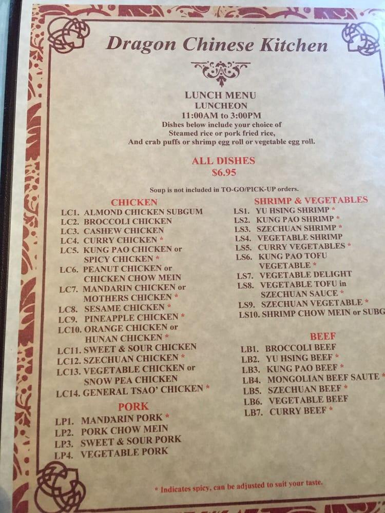 Menu at Dragon Chinese Kitchen restaurant, Lyons