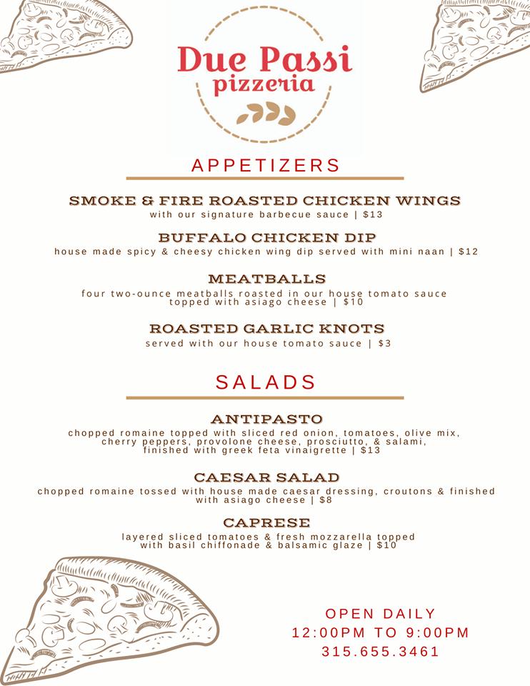 Menu at Due Passi Pizzeria, Cazenovia