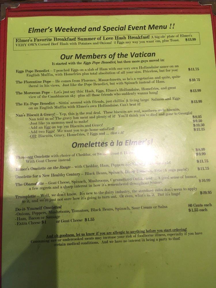 Menu at Elmer's Store pub & bar, Ashfield