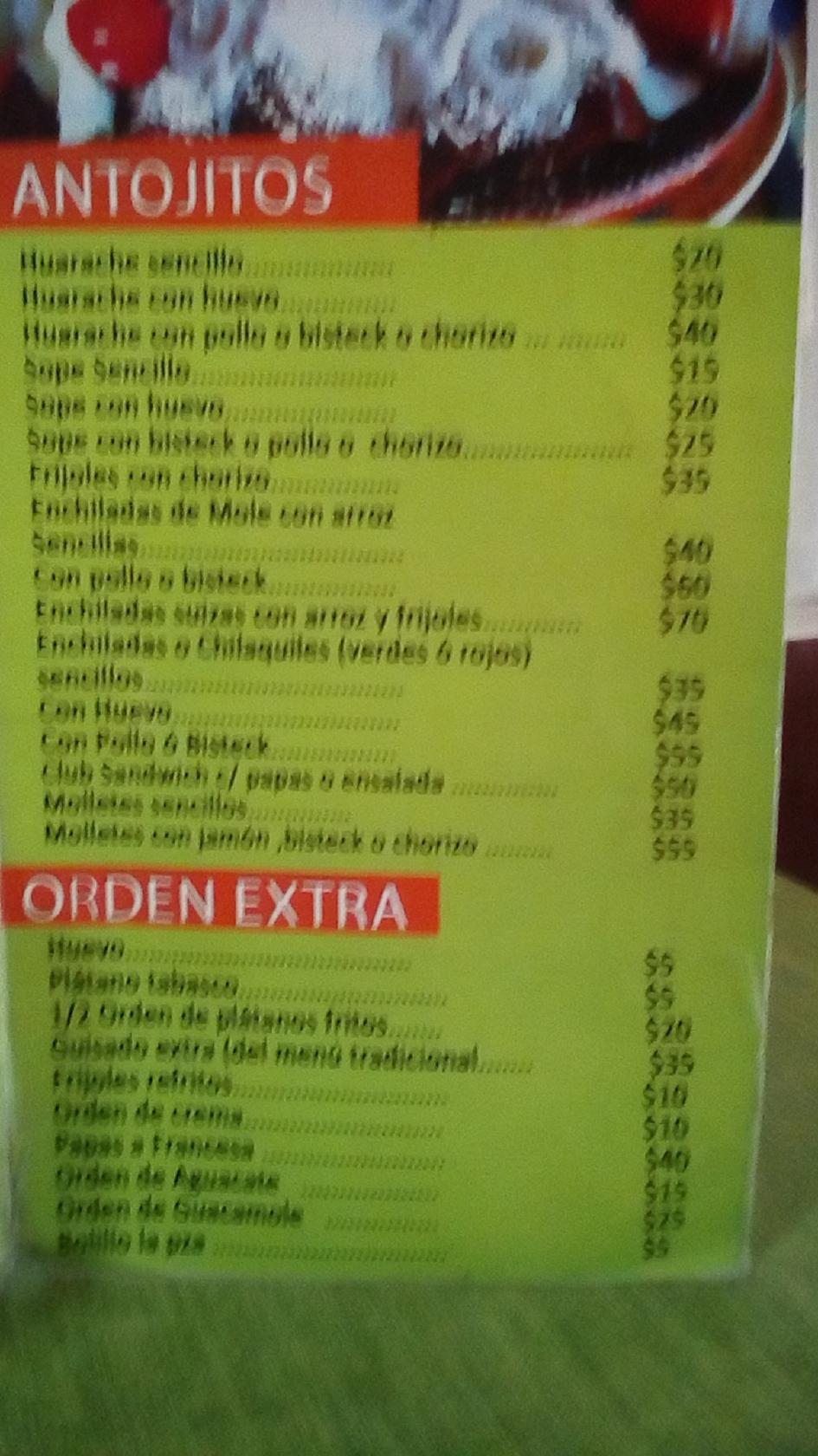 Carta del restaurante Fonda La Tradición Mexicana, Ciudad del México