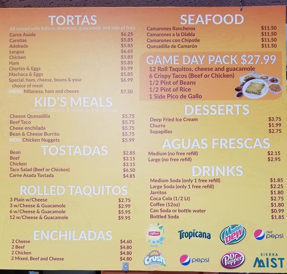 Menu at Habaneros' Mexican Grill restaurant, Trinidad