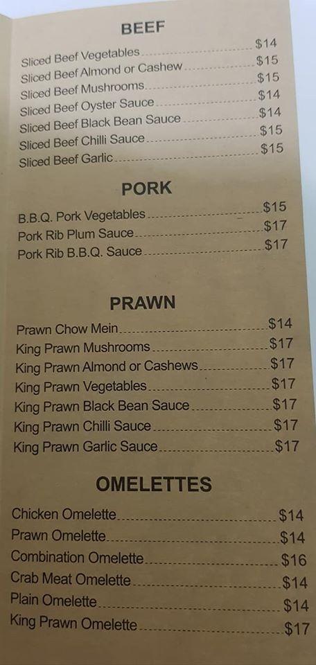 Menu at Albert Sun Chinese fast food, Kingaroy