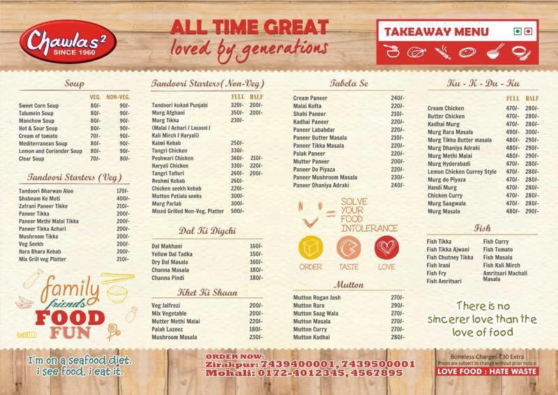 Menu at Chawla's2-, Zirakpur, First Floor