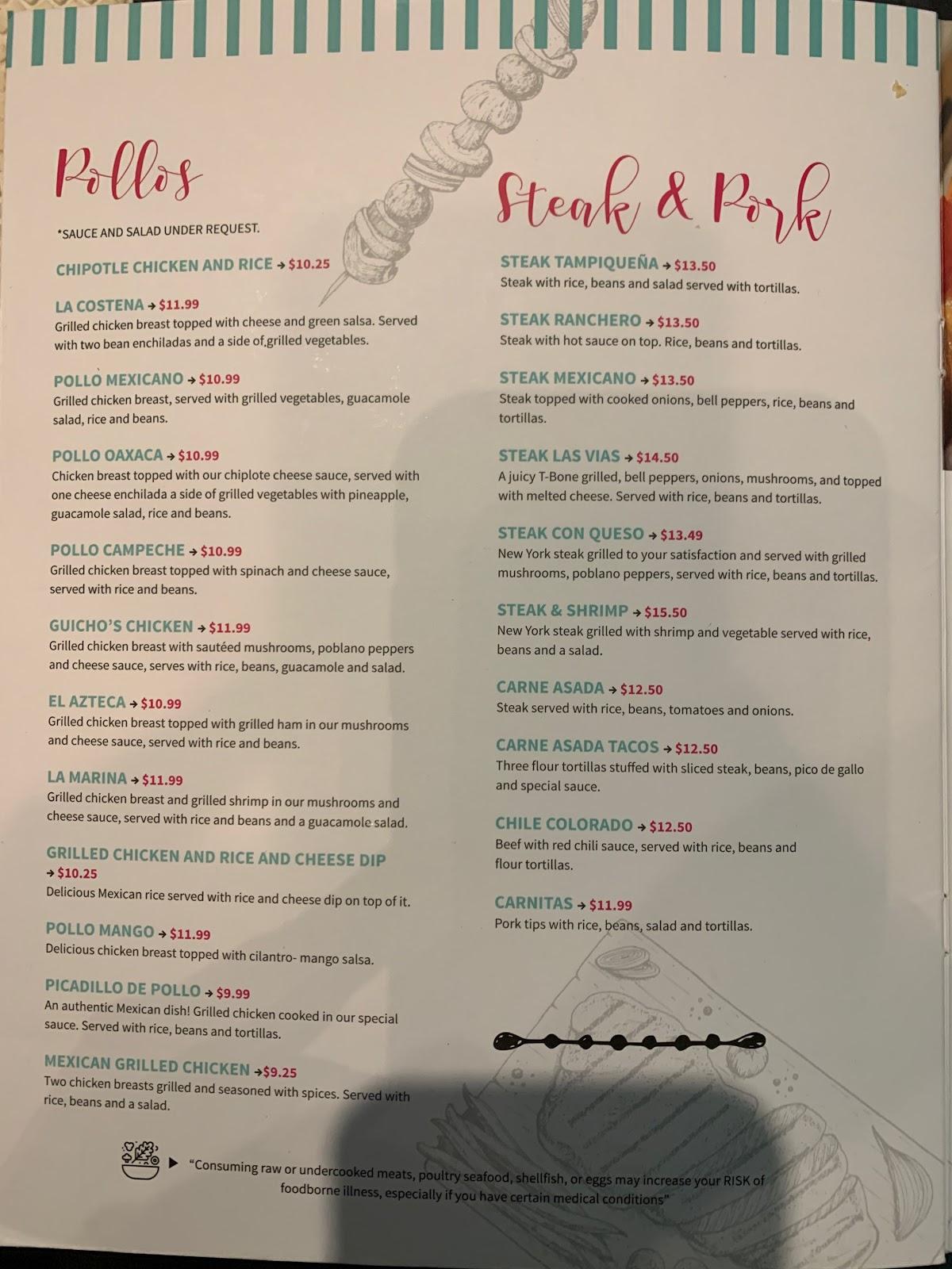 Menu at El Cielo Mexican Grill restaurant, Hoover