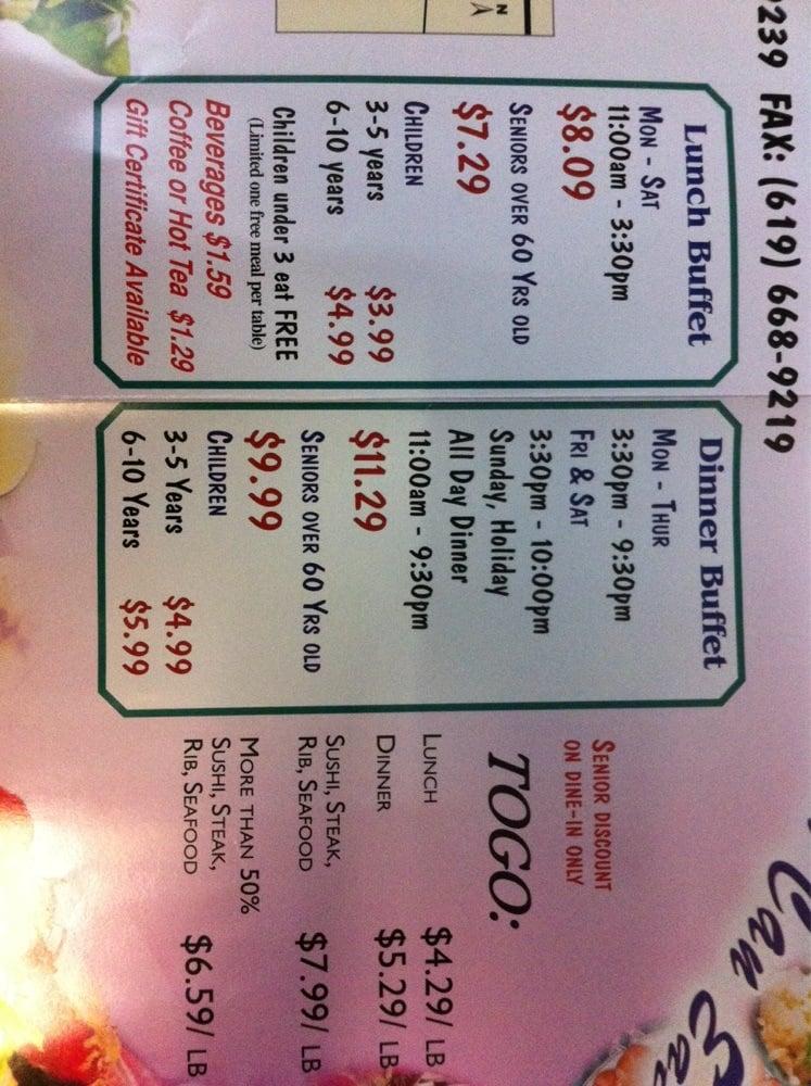 Menu at Elite Buffet restaurant, Lemon Grove