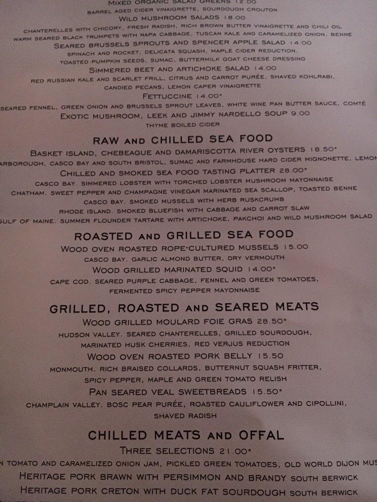 Menu at Fore Street Restaurant, Portland