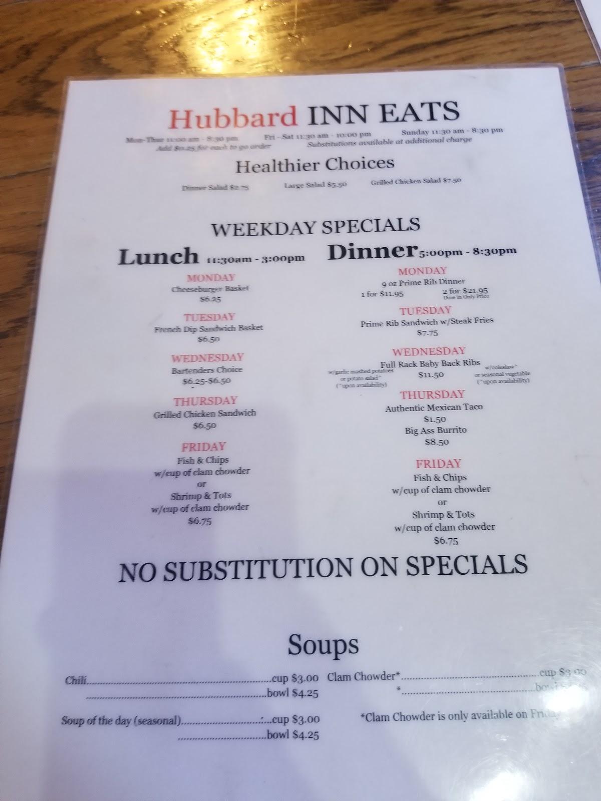 Menu at Hubbard Inn, Hubbard