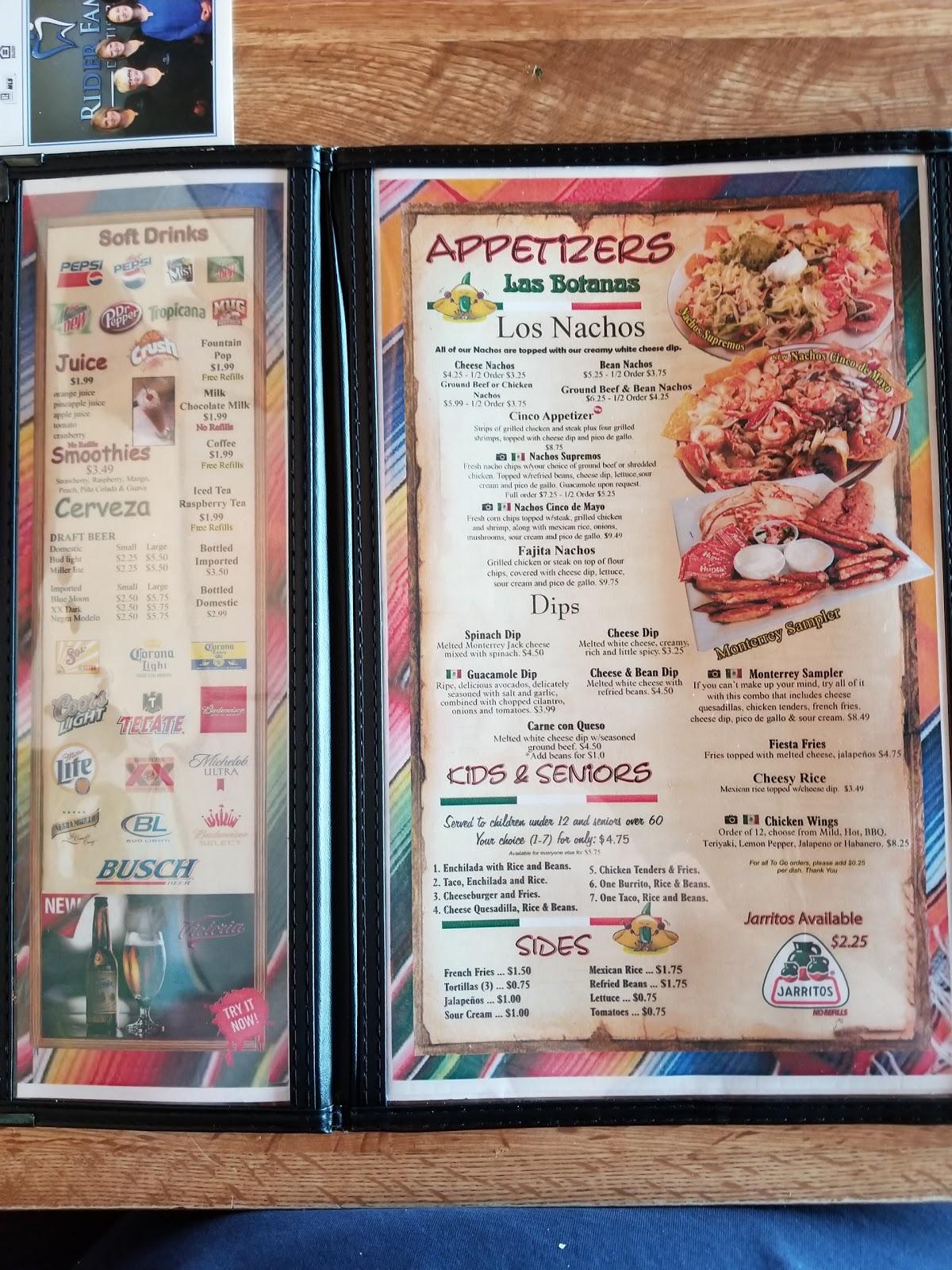 Menu at Monterrey Mexican Restaurant, Cherokee