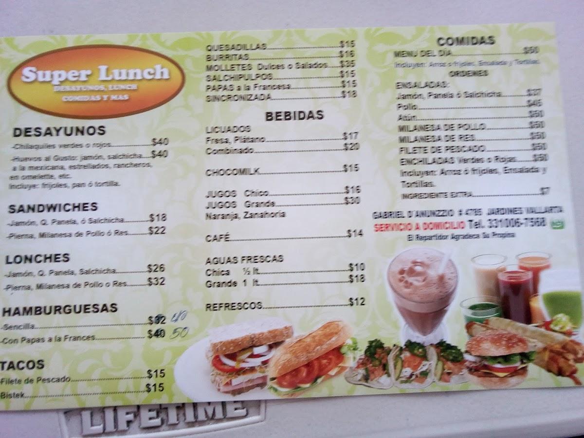 Menu at Super Lunch restaurant, Zapopan