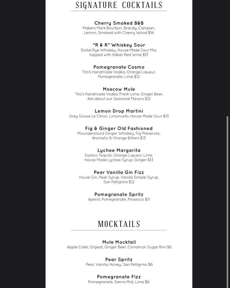 Menu at Tavolo Modern Italian restaurant, Sidney