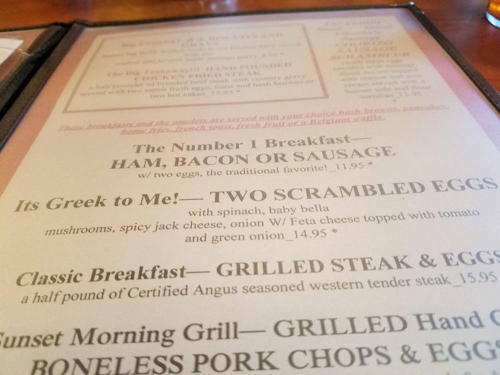 Menu at The Sunset Cafe, Cle Elum