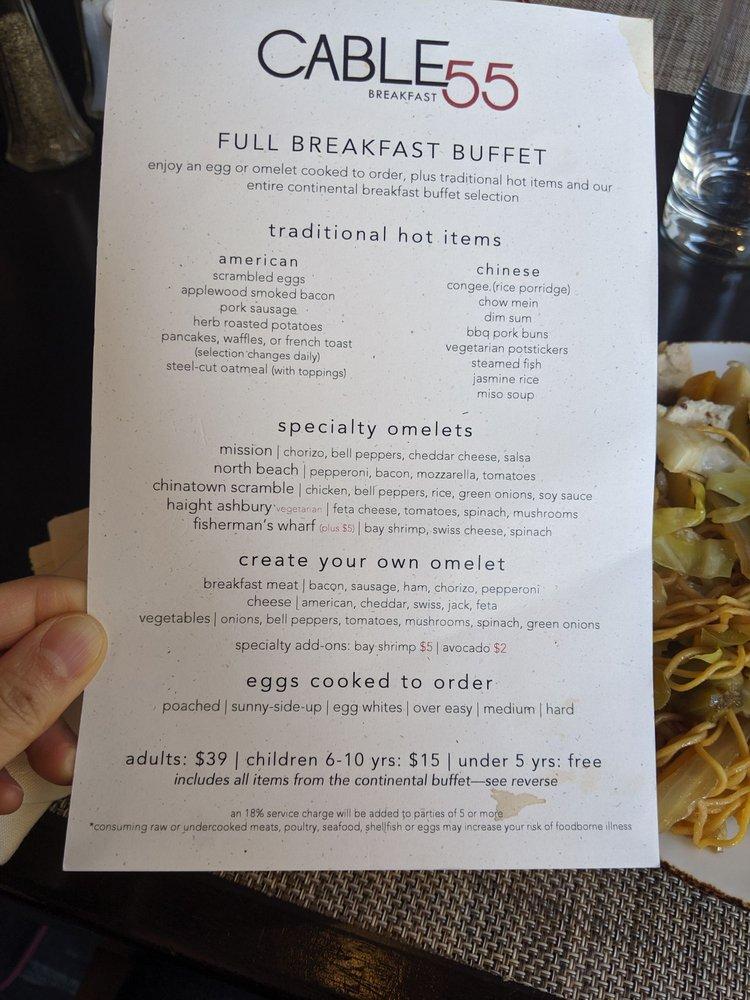 Menu at Cable 55 pub & bar, San Francisco