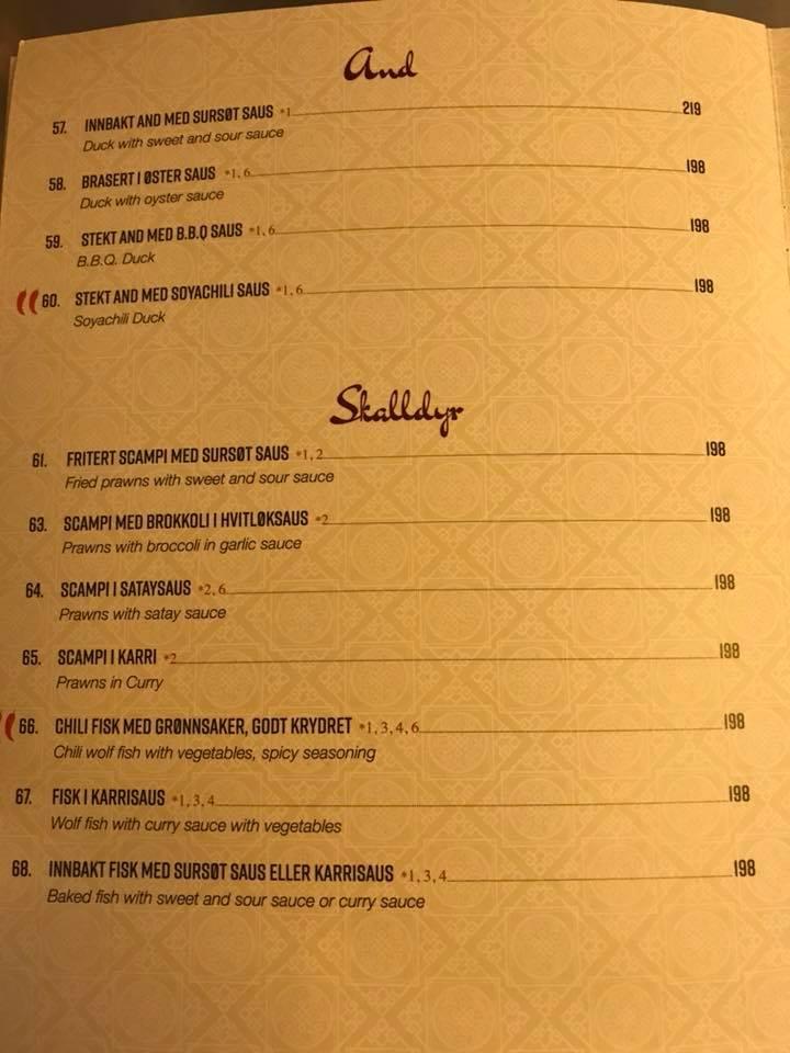 Menu at Chang Ching House restaurant, Kongsvinger