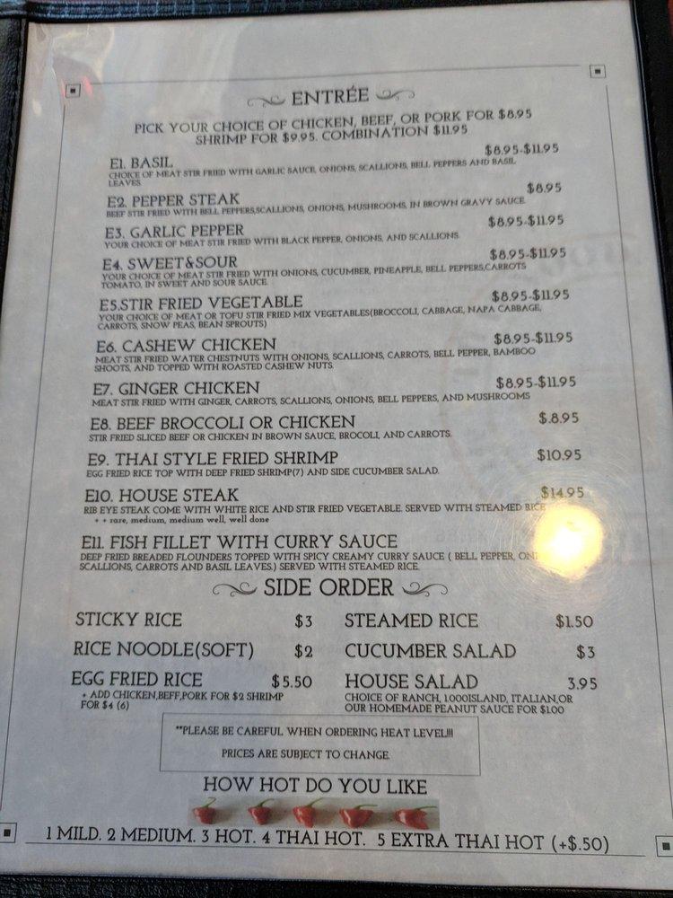 Menu at Thai Noodle Place restaurant, Fort Walton Beach