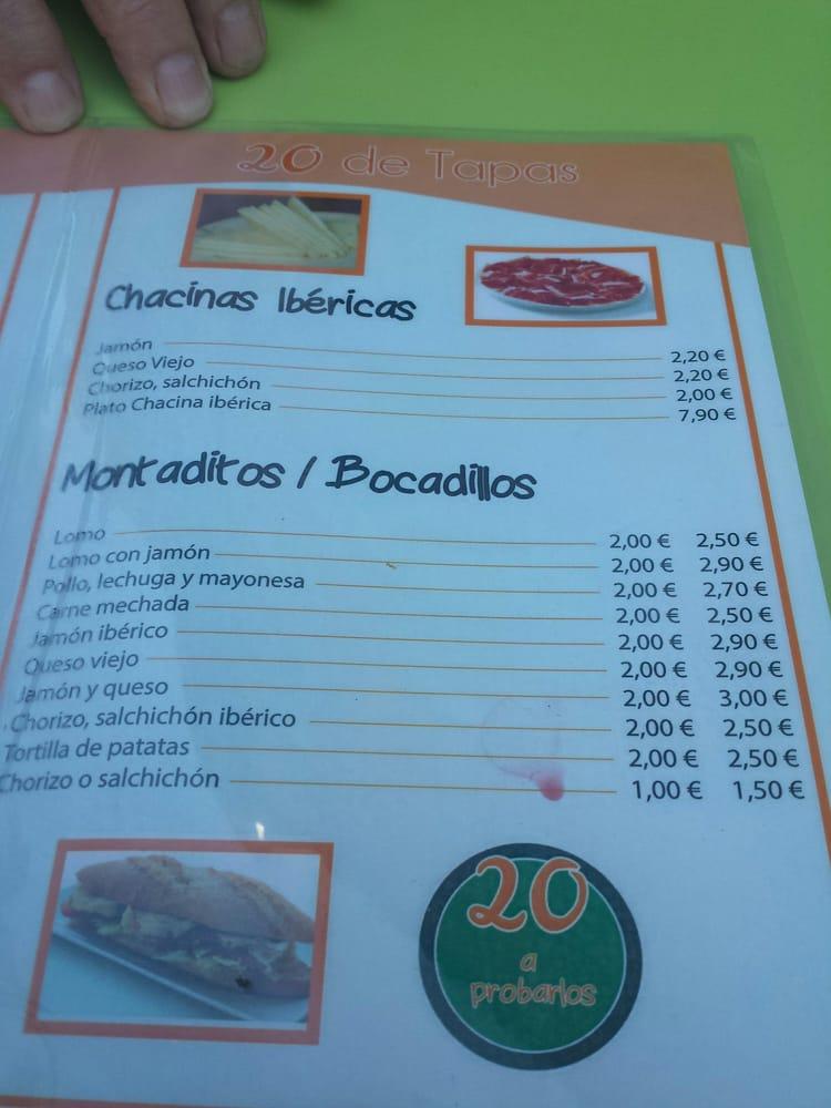 Menu at 20 de tapas pub & bar, Seville