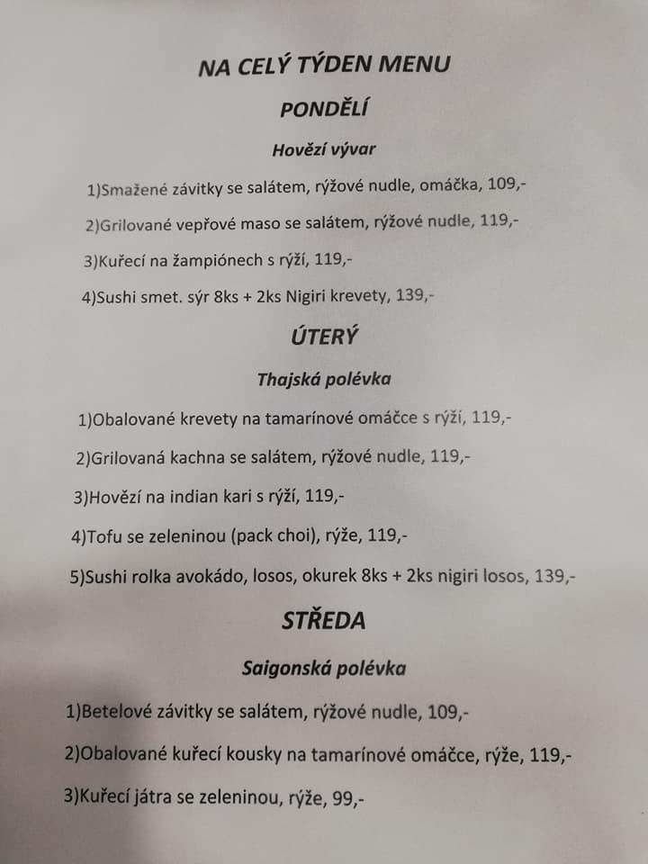 Menu at CÔDÔ Masarykova restaurant, Olomouc