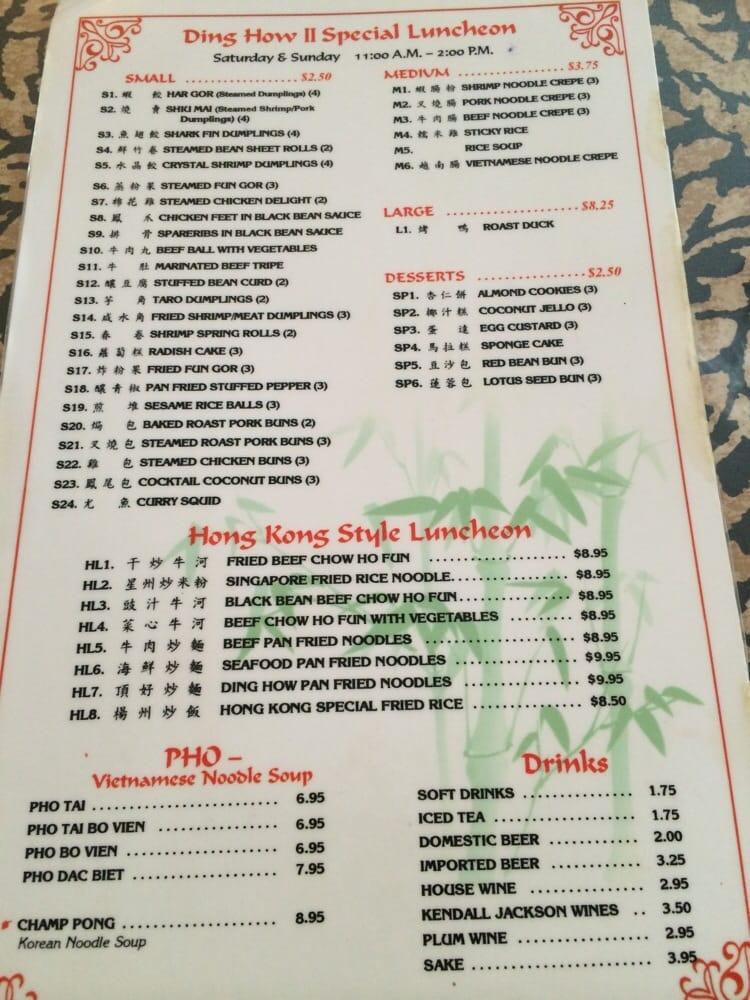 Menu at Ding How II restaurant, Huntsville