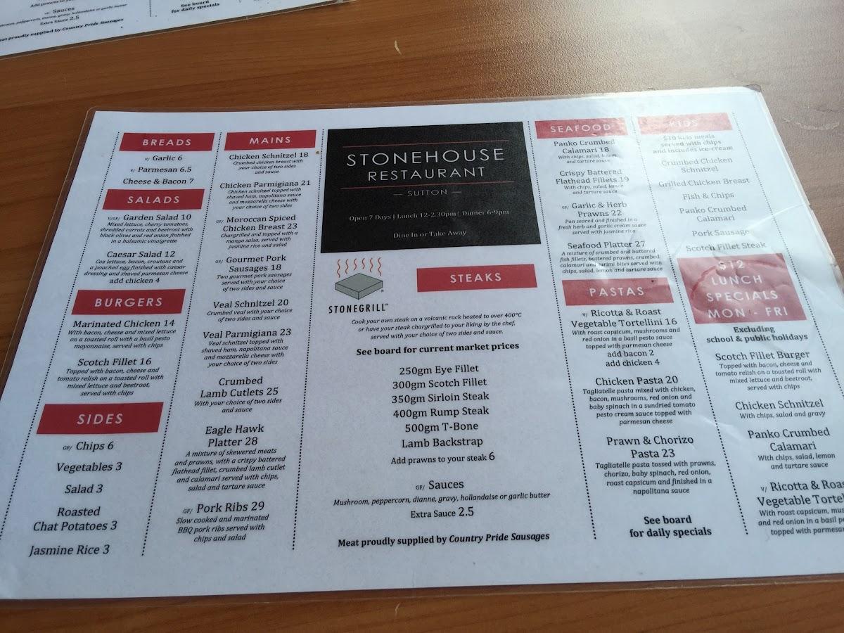 Menu at Eagle Hawk Hotel pub & bar, Sutton, Federal Hwy Service Rd