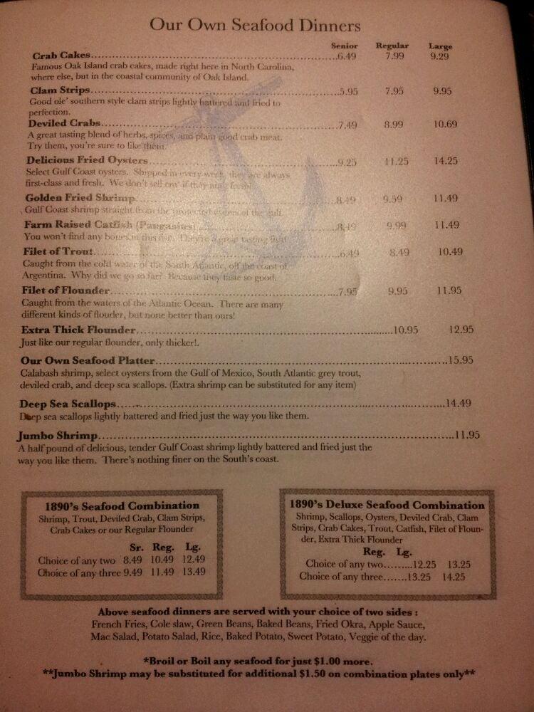 Menu at Friday's 1890 Seafood & BBQ, New Bern