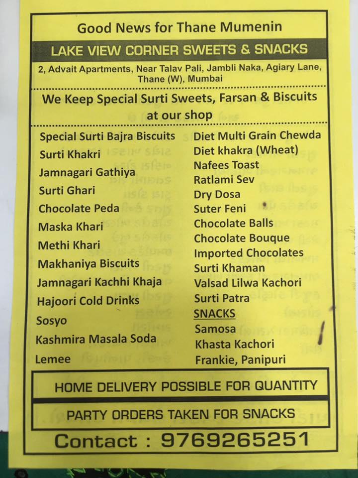 Menu at Lakeview Corner, Thane