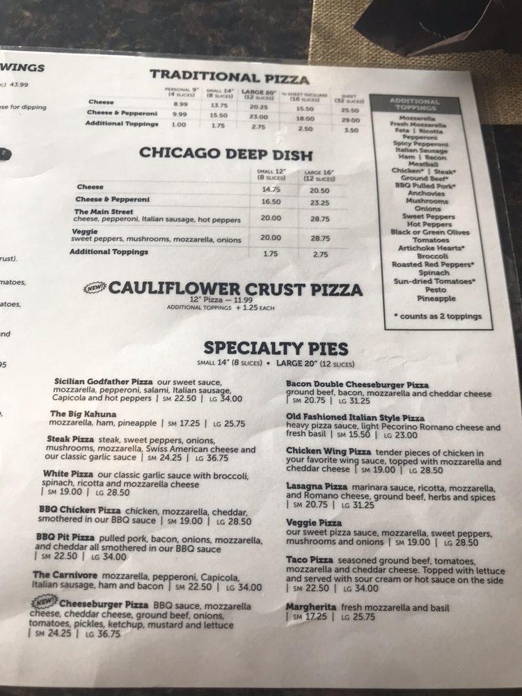 Menu at Main Street Pizza Company pizzeria, Batavia