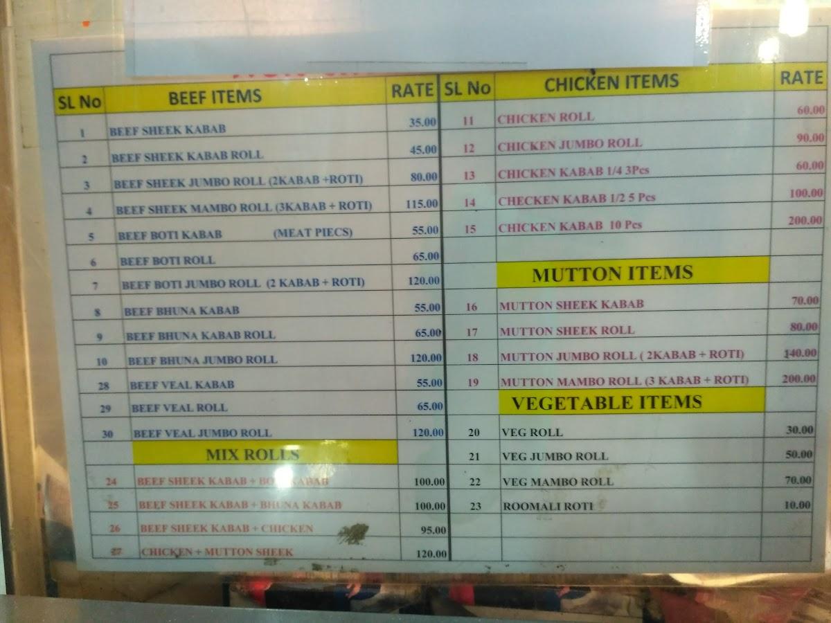 Menu at New SHAHI KABAB ROLLS CENTRE, Bengaluru