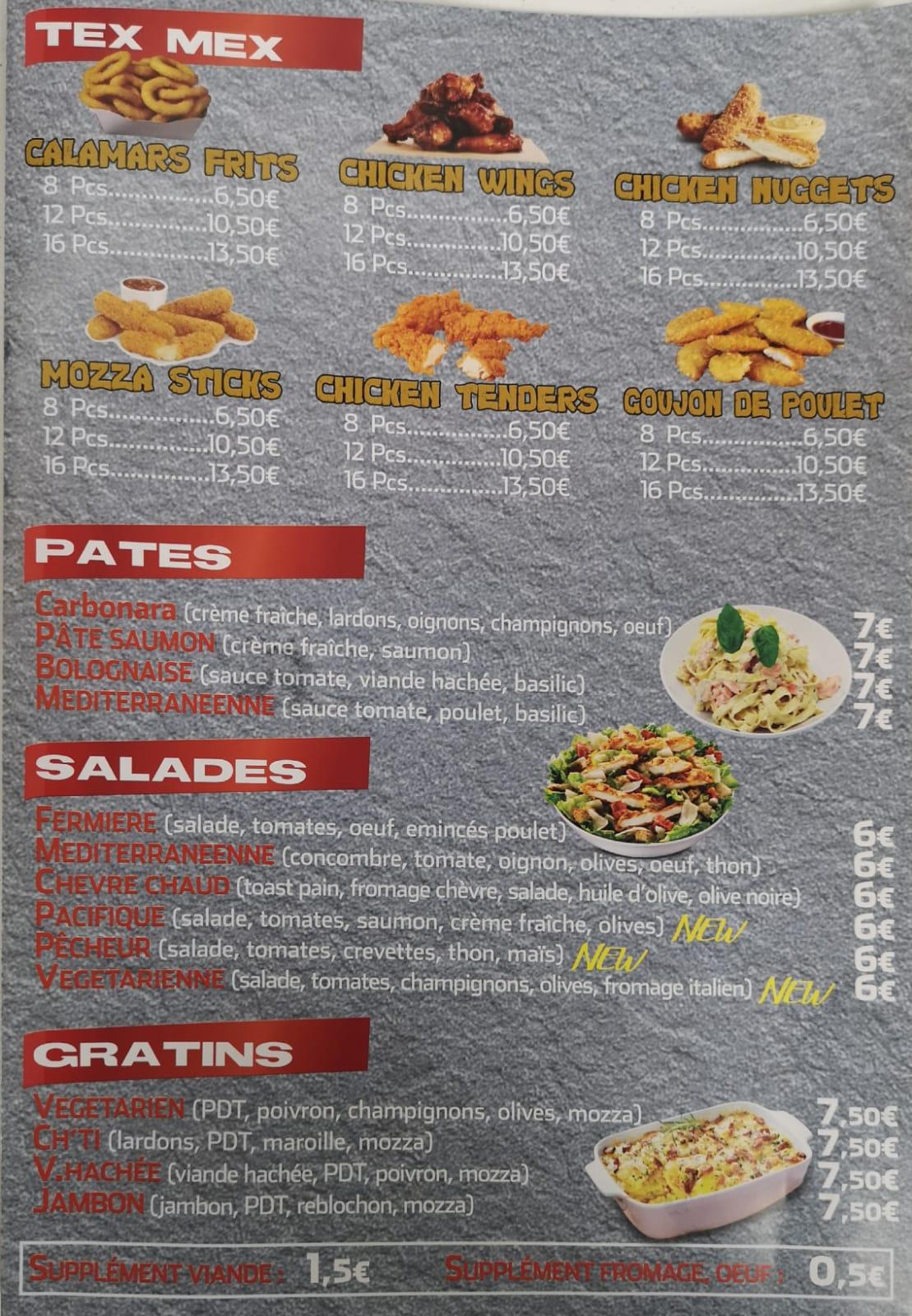 Menu au PizzaNini restaurant, Bully-les-Mines