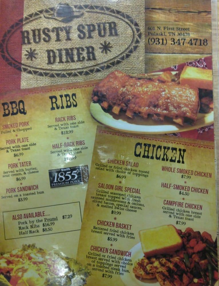 Menu at The Rusty Spur Diner steakhouse, Pulaski