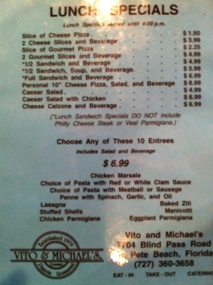 Menu at Vito & Michael's Pizzeria, Saint Pete Beach