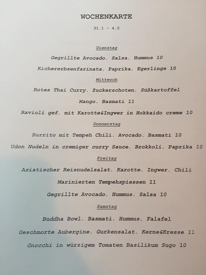 Menu at The Gratitude restaurant, Munich