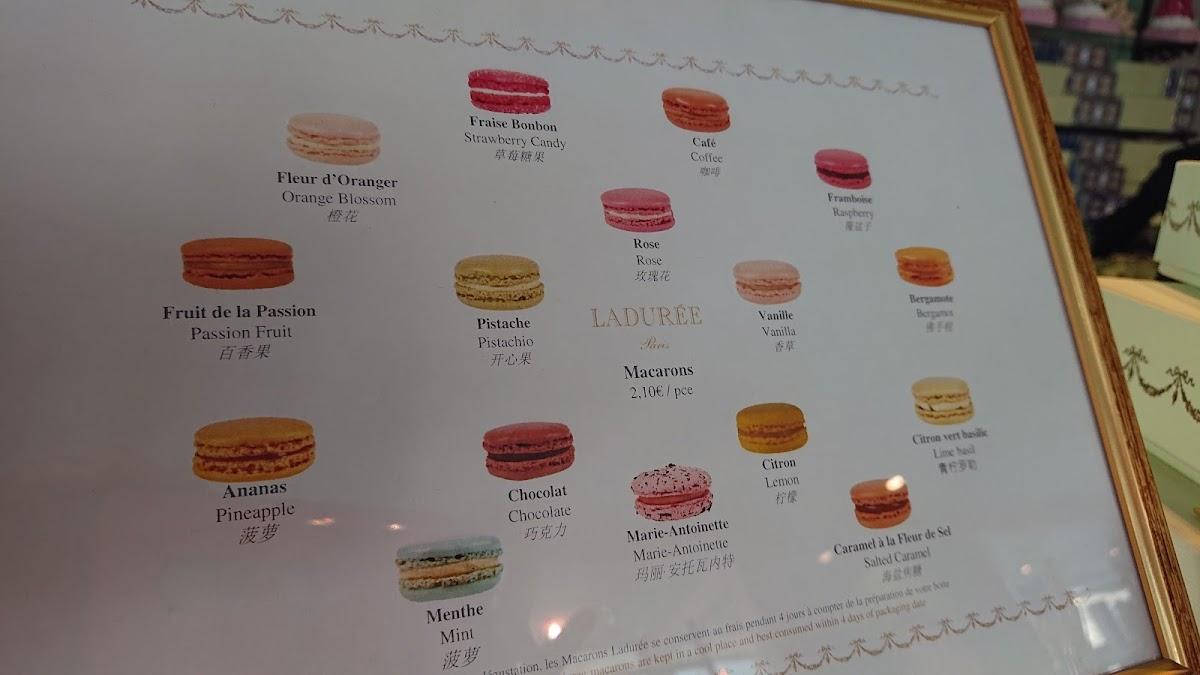 Menu at Ladurée restaurant, Paris, 21 Rue Bonaparte